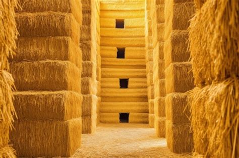 Premium AI Image | Closeup of hay bales stacked to create maze walls created with generative ai