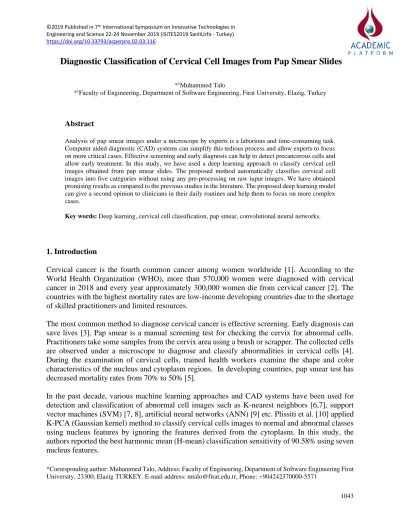 Diagnostic Classification Of Cervical Cell Images From Pap Smear Slides