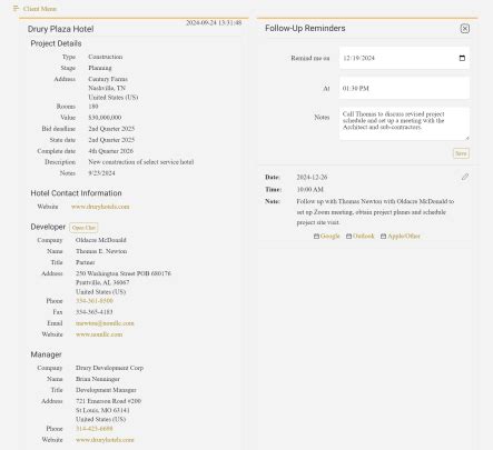 Sample CRM Sales Tools Hotel Project Leads