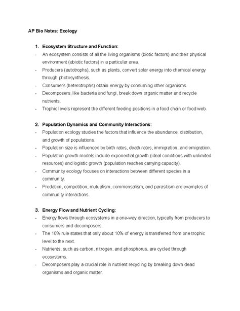 Ap Bio Notes Ecology Ap Bio Notes Ecology Ecosystem Structure And Function An Ecosystem