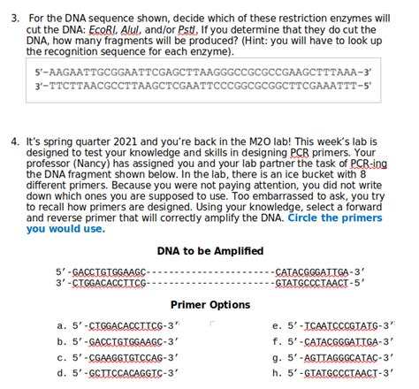 Solved For The Dna Sequence Shown Decide Which Of These
