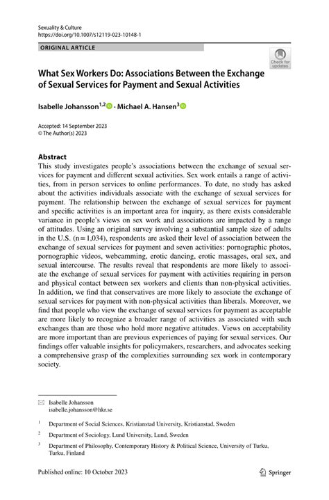 Pdf What Sex Workers Do Associations Between The Exchange Of Sexual Services For Payment And