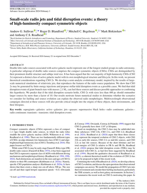 PDF Small Scale Radio Jets And Tidal Disruption Events A Theory Of High Luminosity Compact