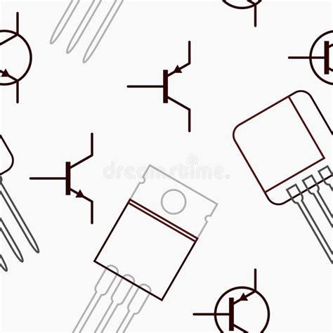 Outline Style Transistor Symbol Vector Illustration Seamless Pattern Stock Vector Illustration