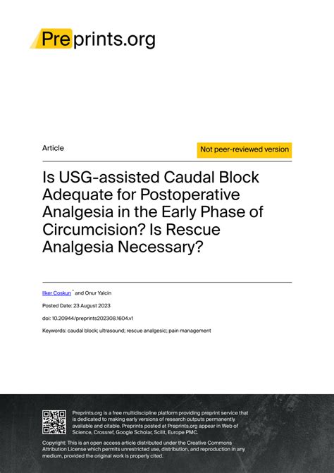 Pdf Is Usg Assisted Caudal Block Adequate For Postoperative Analgesia In The Early Phase Of