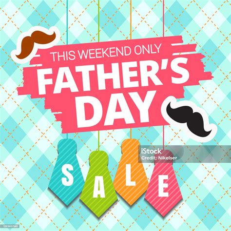 아버지의 날 판매 제안 컬러 넥타이와 콧수염 남자 홍보 배너 광고 전단지 초대 포스터 브로셔 할인에 대한 파란색 원활한 배경 템플릿에 고립 벡터 0명에 대한 스톡 벡터 아트