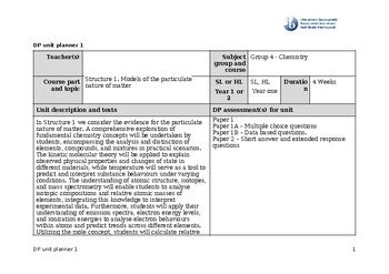 Unit Plan IBDP Chem Structure 1 Models Of The Particulate Nature