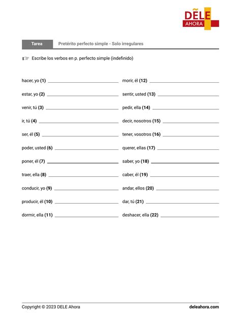 Pretérito Perfecto Simple Solo Irregulares Gramática