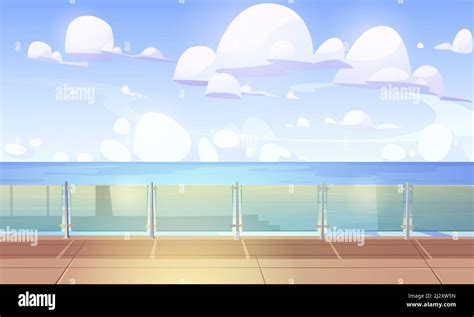 Cruise Liner Deck Or Quay With Glass Baluster Empty Ship With Wooden