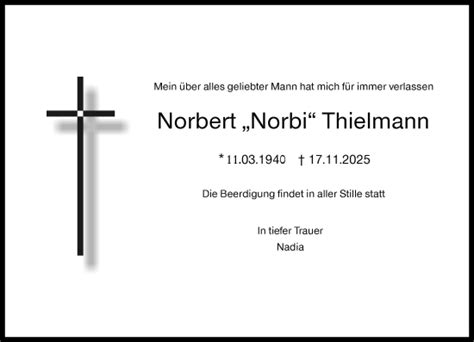 Traueranzeigen Von Norbert Thielmann Vrm Trauerde