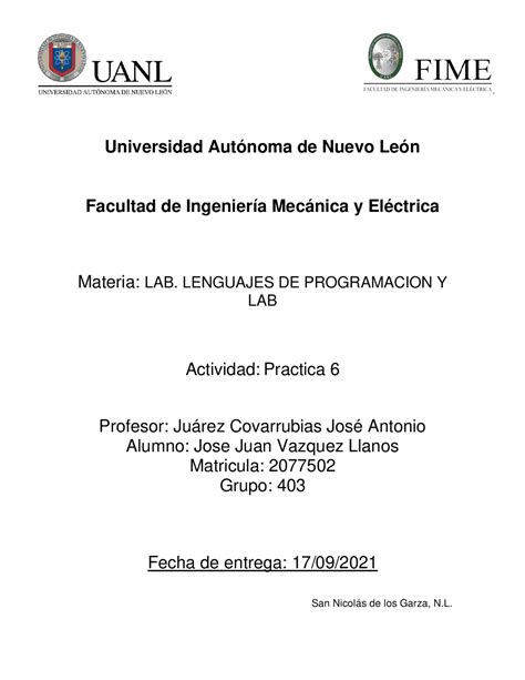 Practica 6 De Lenguajes De Programación Docsity