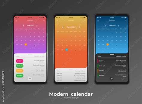 Calendar Mobile Apptasks Ui Ux Design Mockup Vector Image Stock Vector Adobe Stock