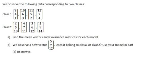 Solved We Observe The Following Data Corresponding To Two Classes Class 1 Fhmiih Class 2
