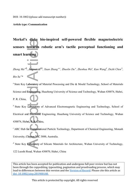 Pdf Merkels Disks Bio‐inspired Self‐powered Flexible Magnetoelectric Sensors Towards Robotic