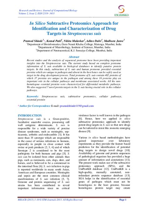 Pdf In Silico Subtractive Proteomics Approach For Identification And