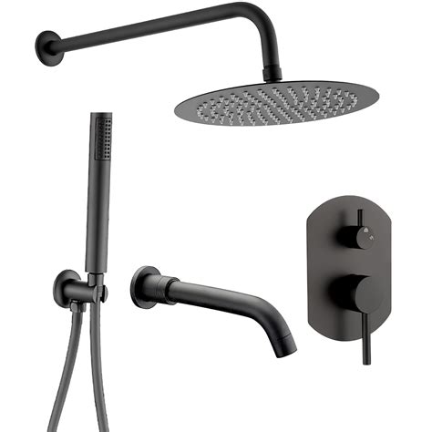 Ducha Empotrada De Bañera Pared Ovalada Negro Mate Serie Duero