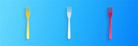 파란색 배경에 격리된 포크 아이콘을 잘라낸 용지 종이 아트 스타일 벡터 포크에 대한 스톡 벡터 아트 및 기타 이미지 포크 3차원 형태 그릇 Istock