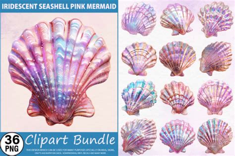 1 Iridescent Seashell Pink Mermaid Clipart Designs And Graphics