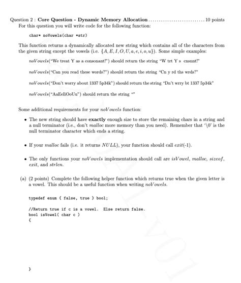 Solved Question Core Question Dynamic Memory Allocation Chegg