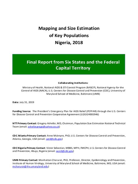 Fillable Online Mapping And Size Estimation Of Key Populations Nigeria 2018 Fax Email Print