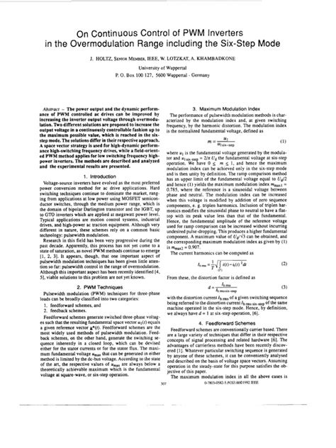 On Continuous Control Of Pwm Inverters In The Overmodulation Ran Pdf Power Inverter Power