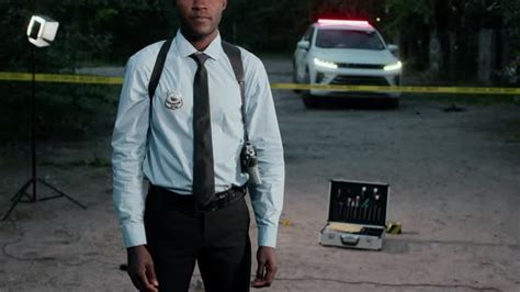 Portrait Of Black Male Csi Agent In Uniform At Night Murder Scene