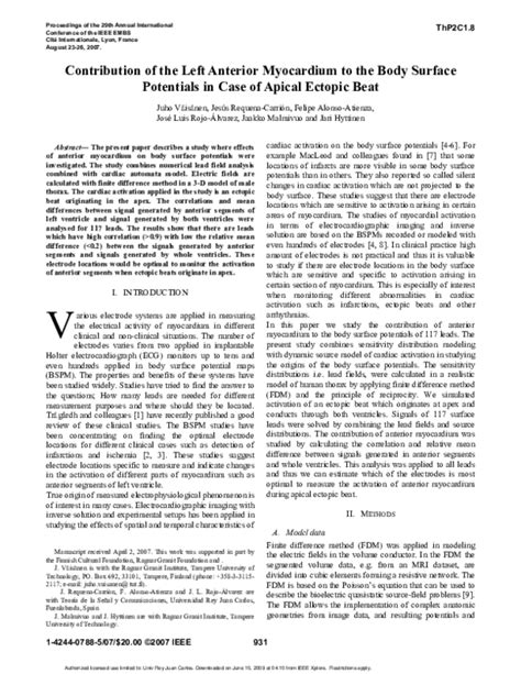 Pdf Contribution Of The Left Anterior Myocardium To The Body Surface