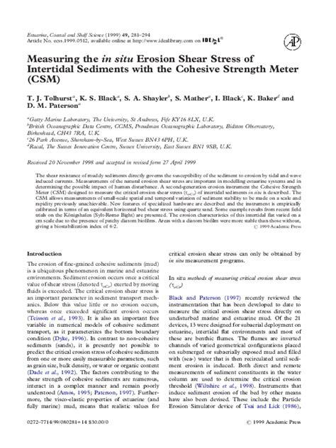 Measuring The In Situ Erosion Shear Stress Of Intertidal Sediments With