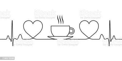 커피와 차에 대한 사랑의 표시 차 마시는 상징 한 줄 하트와 벡터 아이콘과 증기와 뜨거운 컵 커피에 대한 스톡 벡터 아트 및