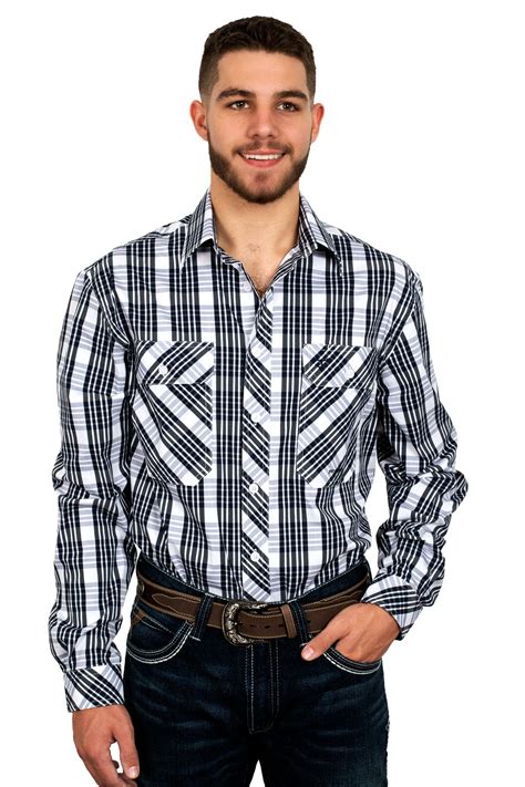 Just Country Mens Austin Full Button Plaid Shirt Navywhite