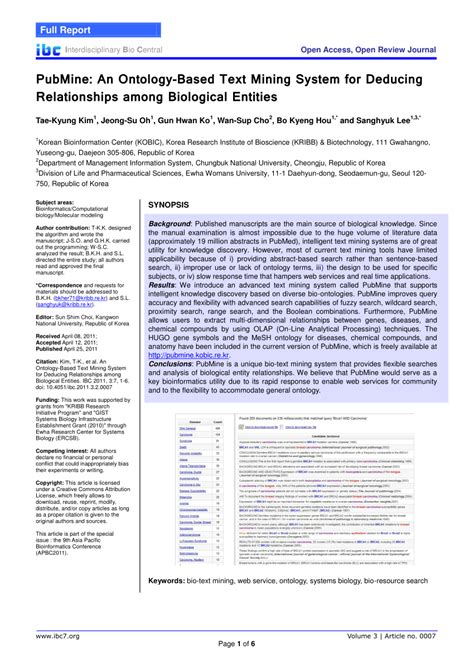 Pdf Pubmine An Ontology Based Text Mining System For Deducing Relationships Among Biological
