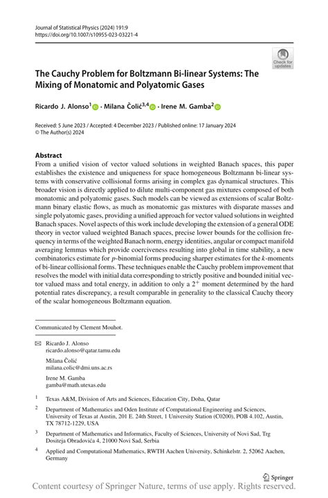 Pdf The Cauchy Problem For Boltzmann Bi Linear Systems The Mixing Of