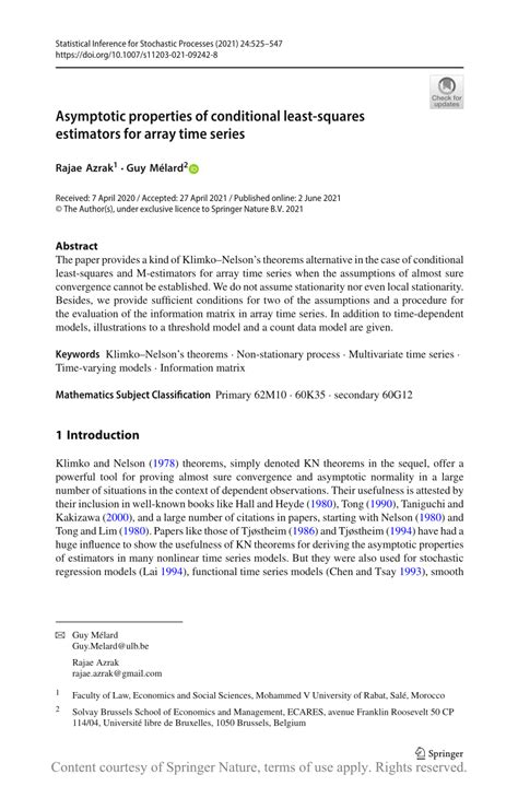 Asymptotic Properties Of Conditional Least Squares Estimators For Array Time Series Request Pdf