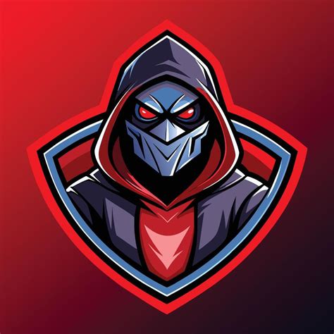 A Menacing Dark Knight Mascot With Red Eyes And A Hood Designed For