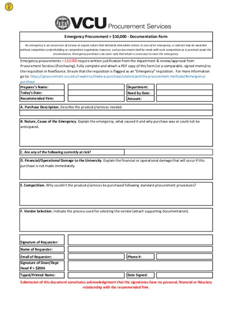 Fillable Online Emergency Procurement Documentation Form Fax Email