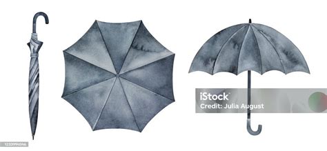 다양한 전망의 어두운 검은 우산의 수채화 컬렉션 개폐 가을의 계절의 헝겊 손으로 그린 물 색깔 스케치 예술 삽화 디자인을위한 컷