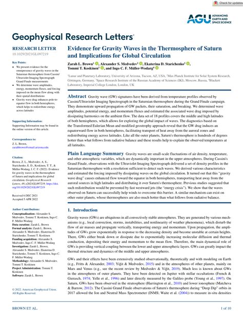 Pdf Evidence For Gravity Waves In The Thermosphere Of Saturn And Implications For Global