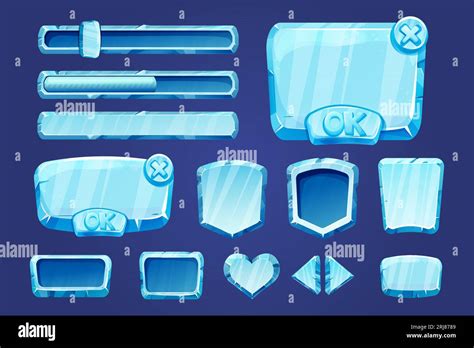 Set Game Menu Assets Ice Buttons Interface Elements 2d In Cartoon Style Isolated Blocks