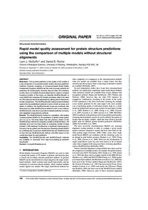 Pdf Rapid Model Quality Assessment For Protein Structure Predictions Using The Comparison Of