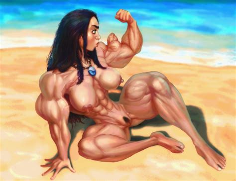 Rule 34 Abs Beach Biceps Black Hair Breasts Disney Disney Princess Extreme Muscles Female