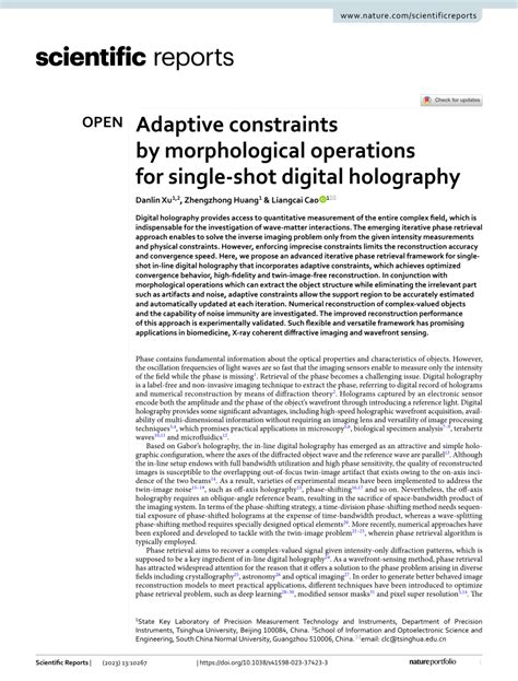 PDF Adaptive Constraints By Morphological Operations For Single Shot Digital Holography