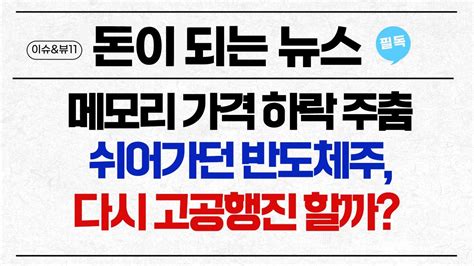 돈이 되는 News 메모리 가격 하락 주춤탄력 받는 반도체 바닥론 머니투데이방송 증시 증권 Youtube
