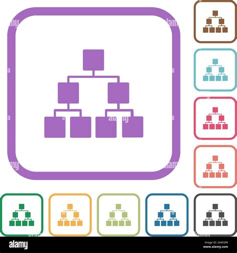 organizational chart down solid simple icons in color rounded square