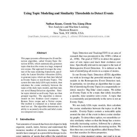 Using Topic Modeling And Similarity Thresholds To Detect Events Acl Anthology