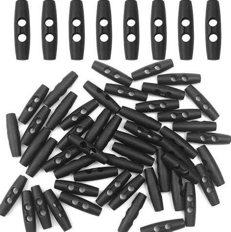 50pcs Toggle Buttons 2 Holes Plastic Tent Toggles Button Spring Stop Lock End For