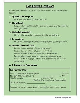 Lab Report Format By GardeningbabeMinds TPT