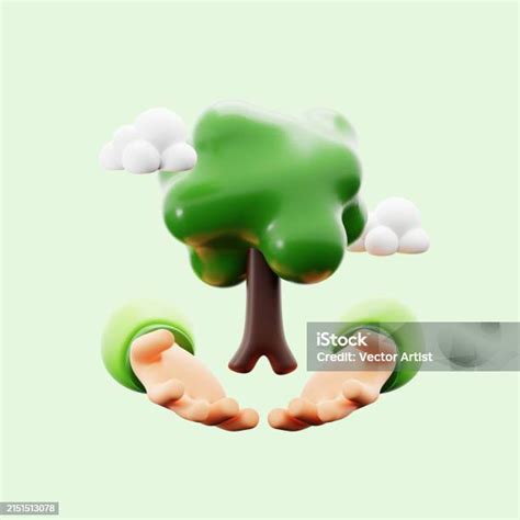 세계 숲과 신선한 공기를 구하기 위해 나무를 들고 손 오염 생태학 운동 개념 3d 아이콘 일러스트 디자인을 렌더링합니다 3차원 형태에 대한 스톡 사진 및 기타 이미지