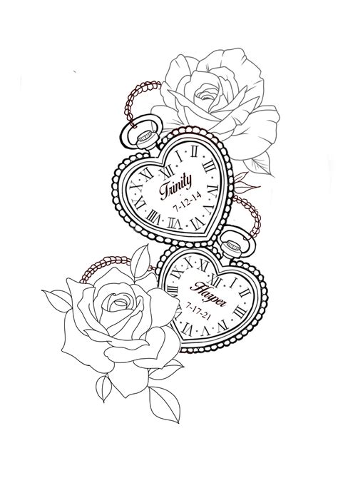 Clock And Rose Tattoo Design