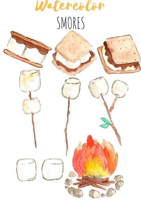 Watercolor Clip Art Smores Clip Art Camping Food Marshmallow