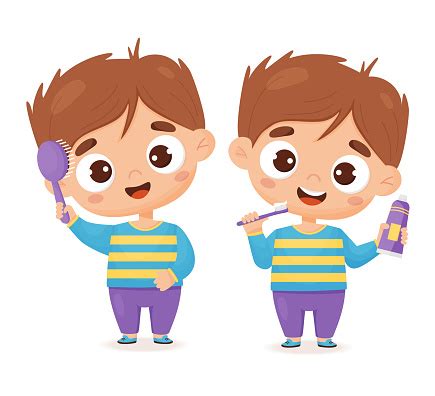 Ilustración De Chico Lindo Le Cepilla Los Dientes Y Le Peina El Pelo